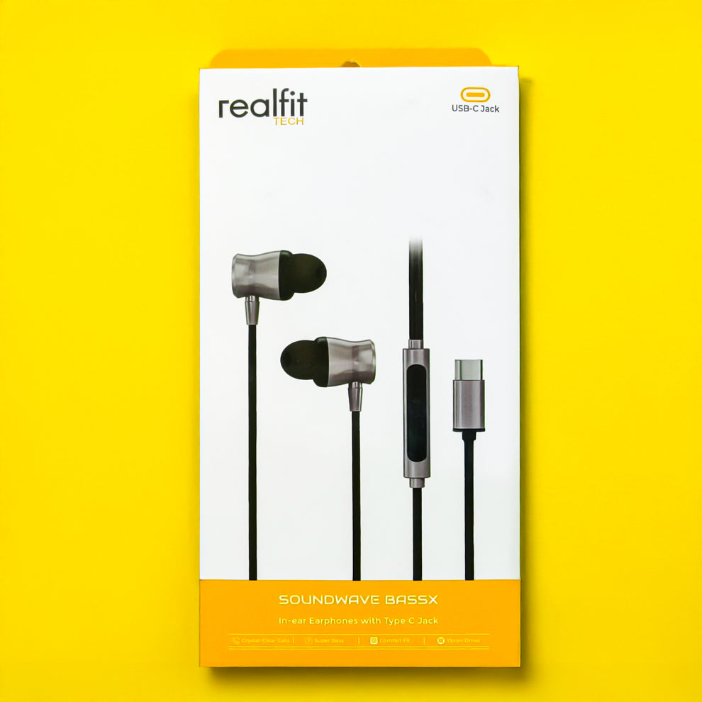REALFIT Type-C Earphones with Hi-Res Audio & Built-In Mic Wired (Pink ...